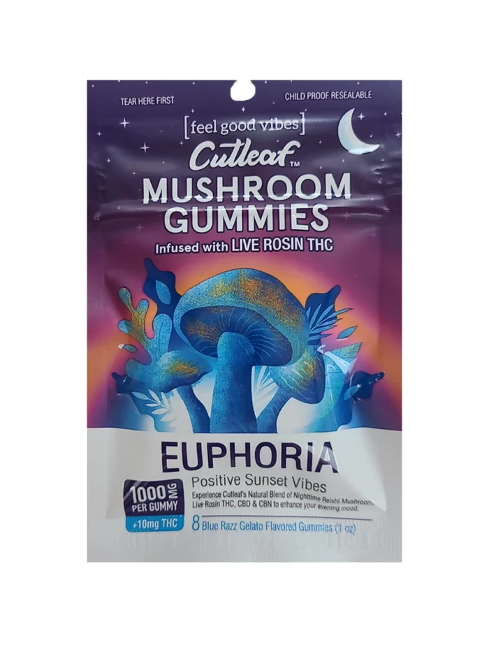 Sunset Blue Razz Gelato Cutleaf Euphoria Mushroom Gummies 1000mg ...